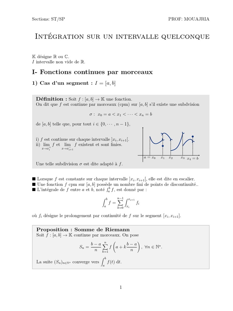 Intégration des fonctions continues par morceaux | PDF | Limite ...