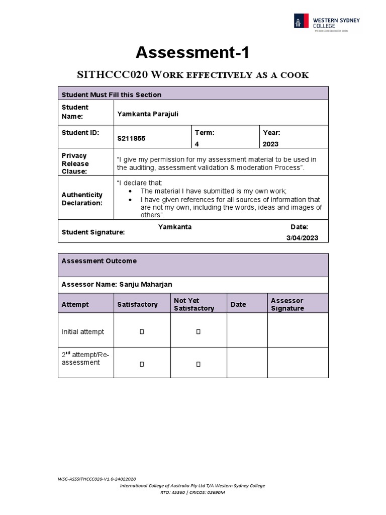 Assessment-Task-1 SITHCCC020 Yamkanta Parajuli | PDF | Question | Mediation
