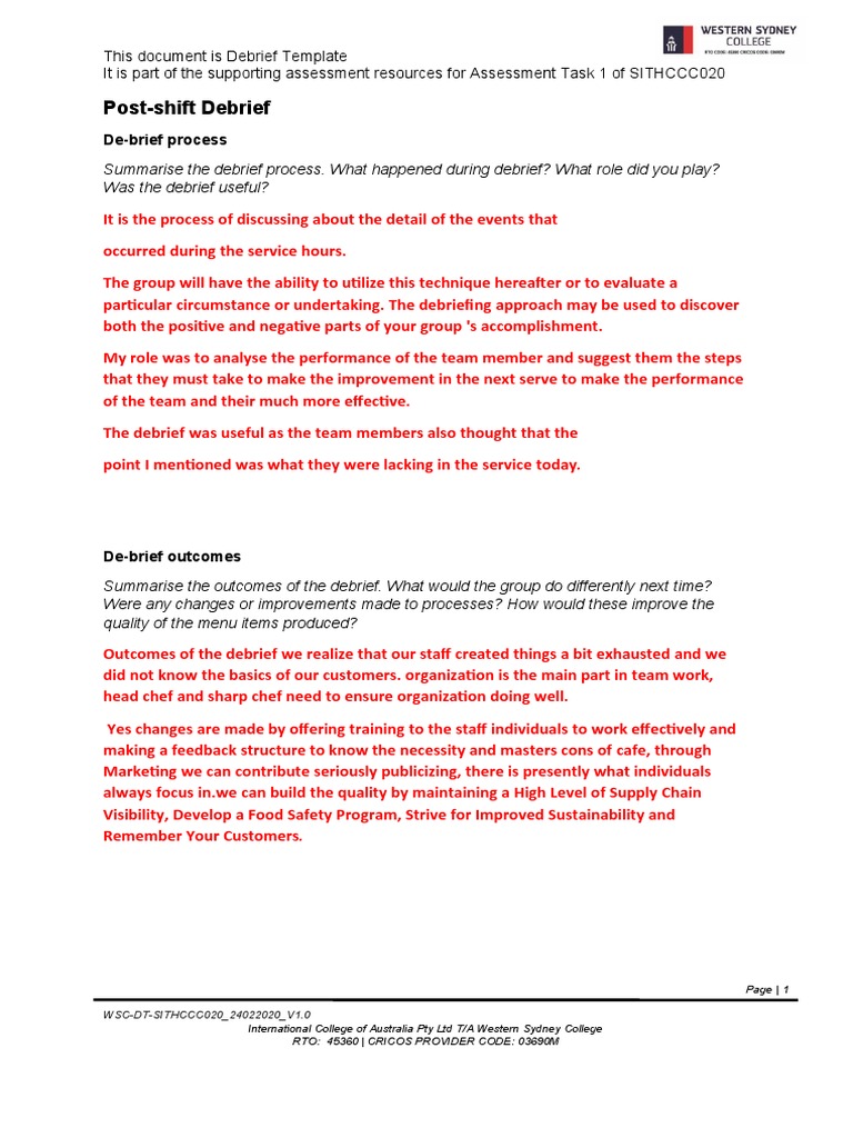 Hospitality Debrief Guide | PDF