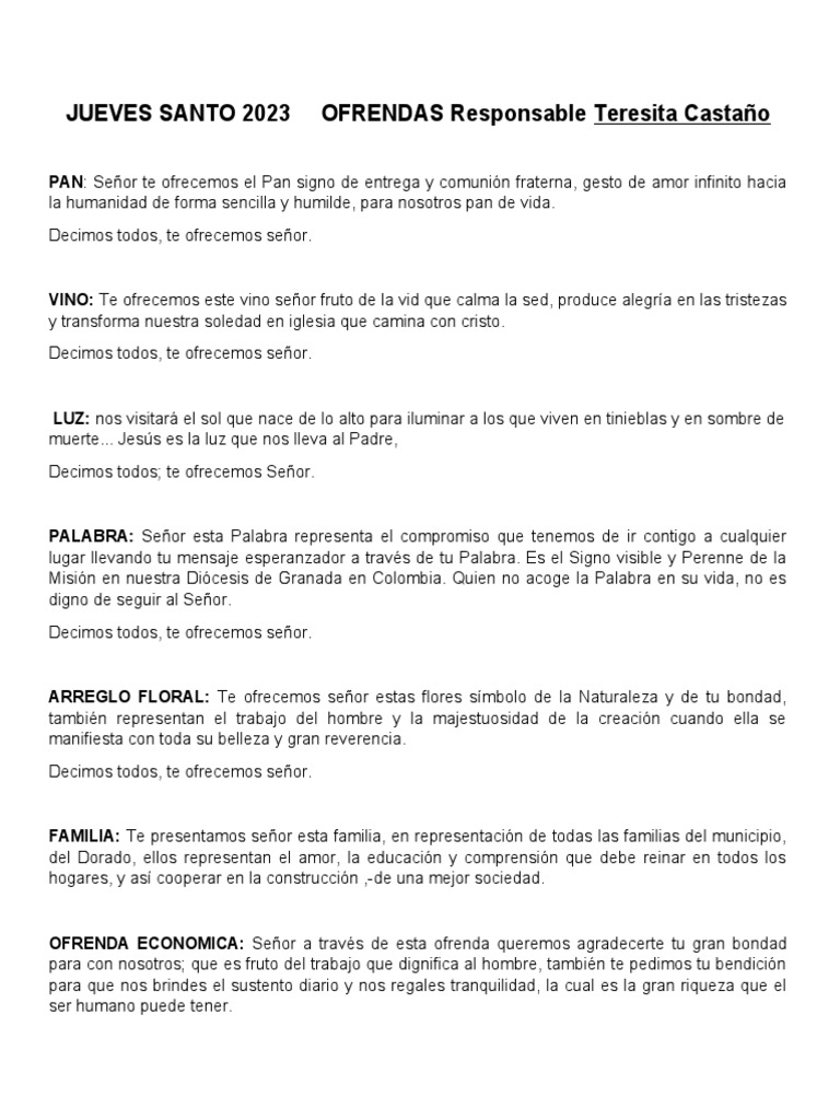 Ofrenda Jueves Santo 2023 | PDF