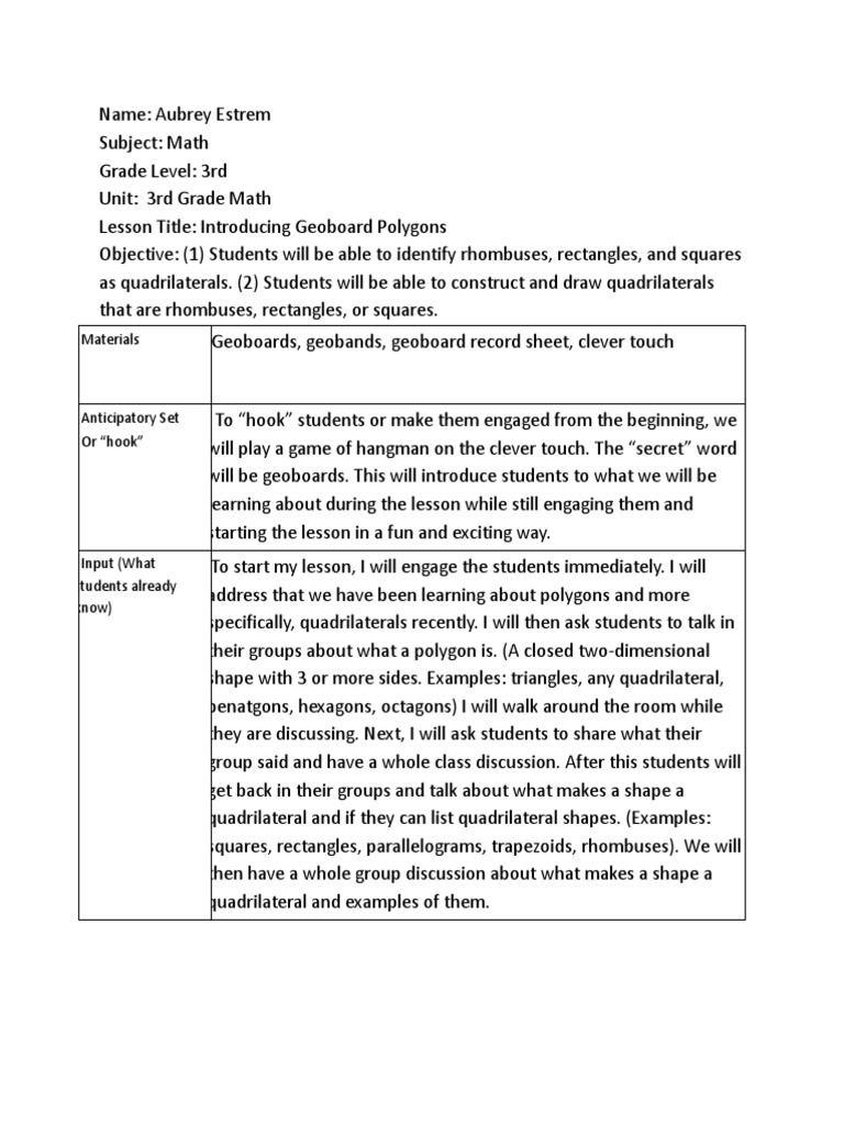 Lesson Plan | PDF | Rectangle | Shape
