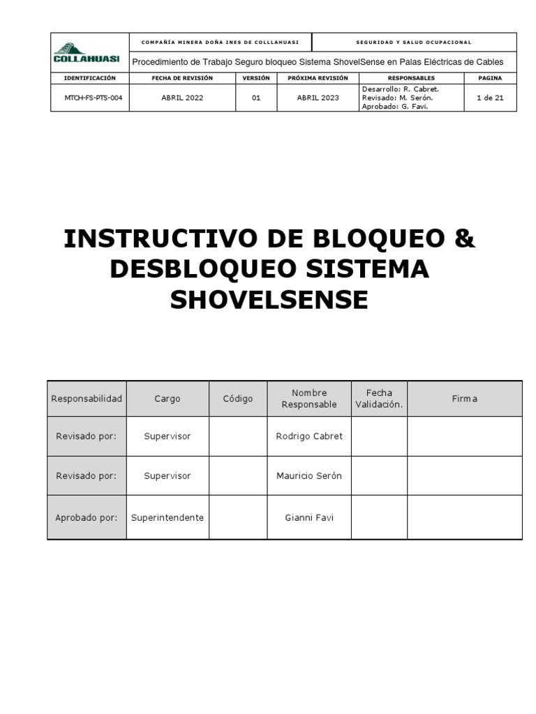 Instructivo de Bloqueo & Desbloqueo Sistema Shovelsense | PDF ...