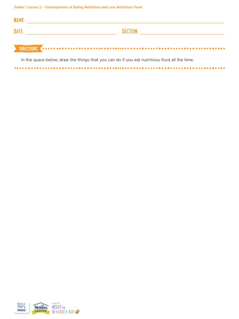 Lesson 2 - Consequences of Eating Nutritious and Less Nutritious Food ...