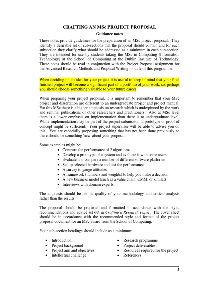 Crafting An MSC Project Proposal | PDF | Thesis | Expert