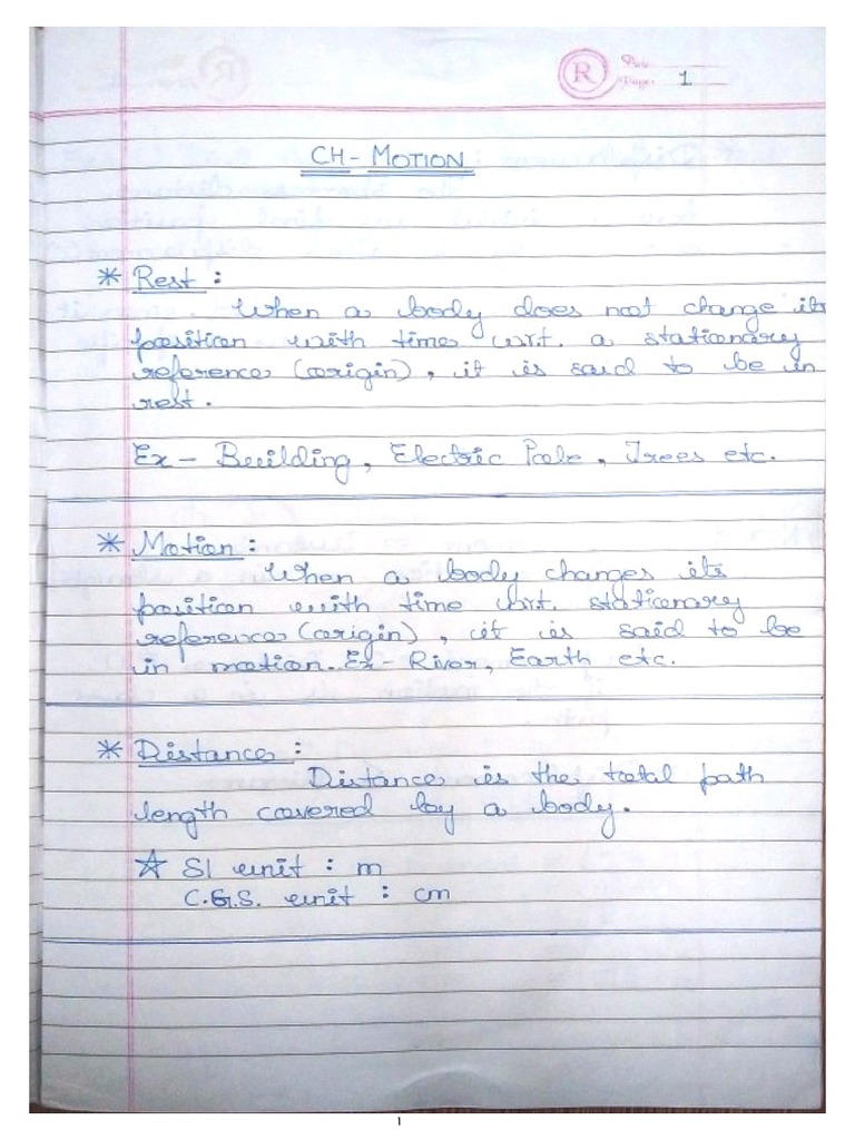 Class 9 Physics Motion Notes | PDF