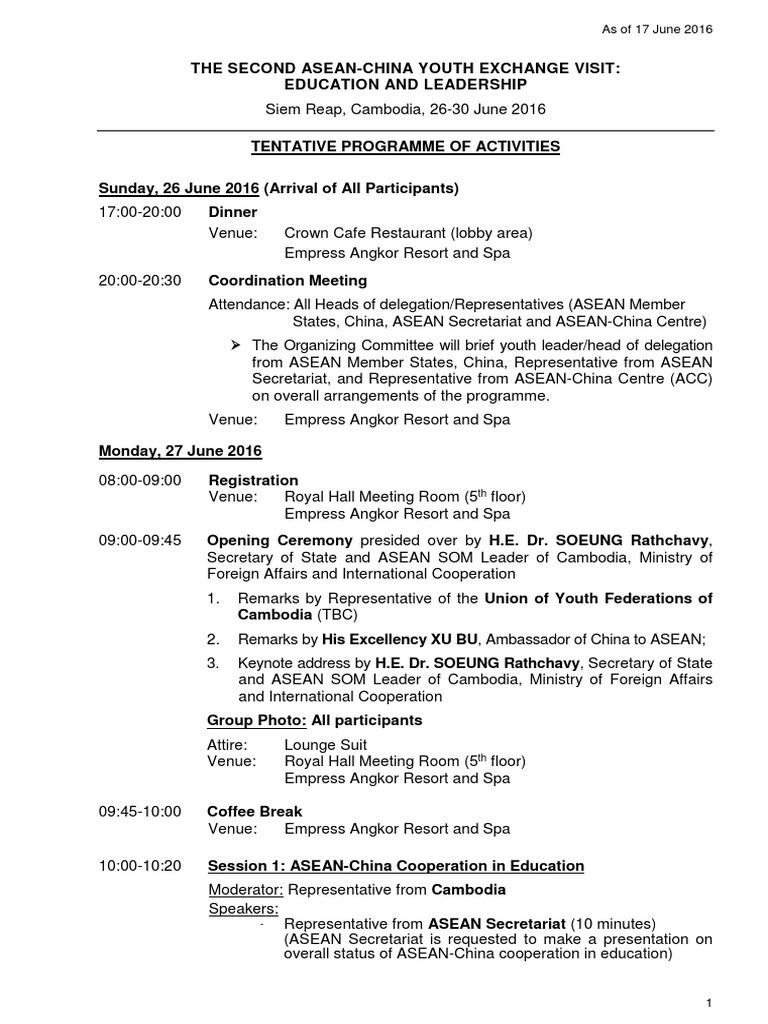 Tentative Programme of Activities - As of 17 June 2016 - Revised | PDF ...