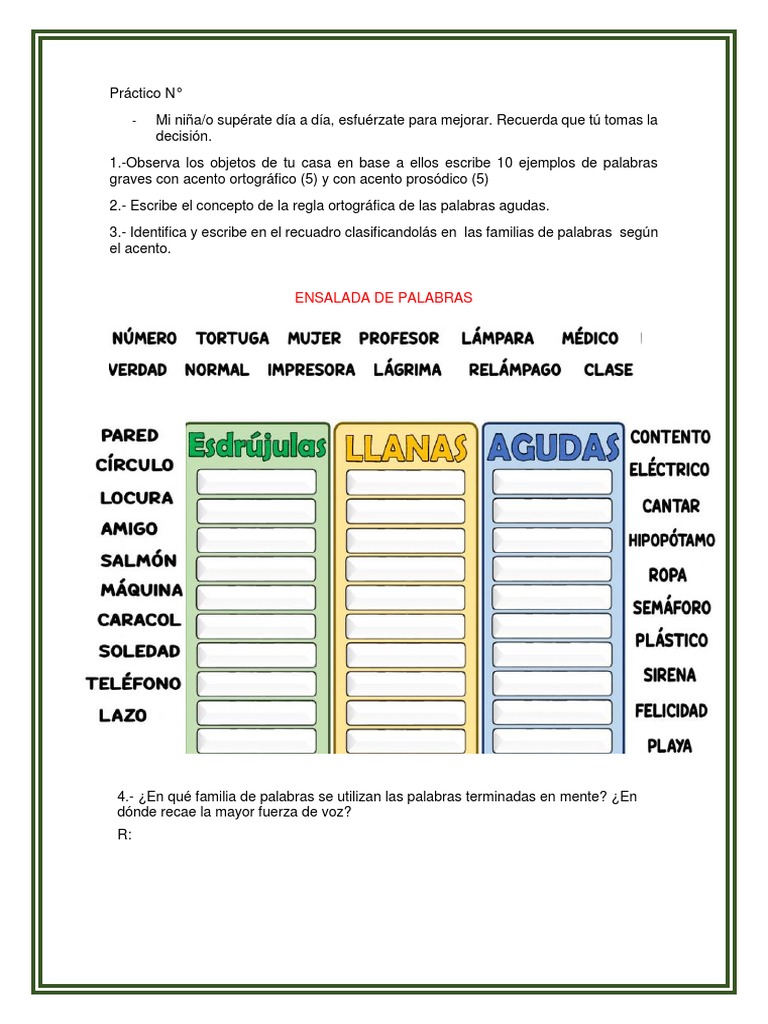 Práctico N° de Palabras Agudas | PDF