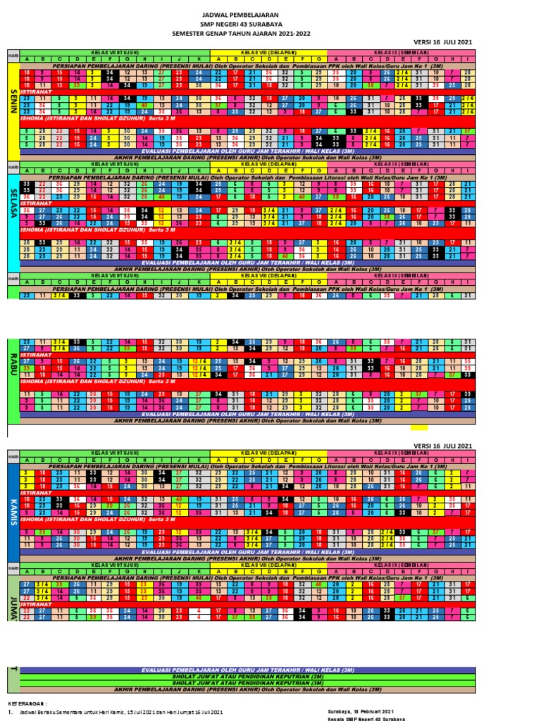 Jadwal Pembelajaran SMP Negeri 43 Surabaya Semester Genap Tahun Ajaran ...
