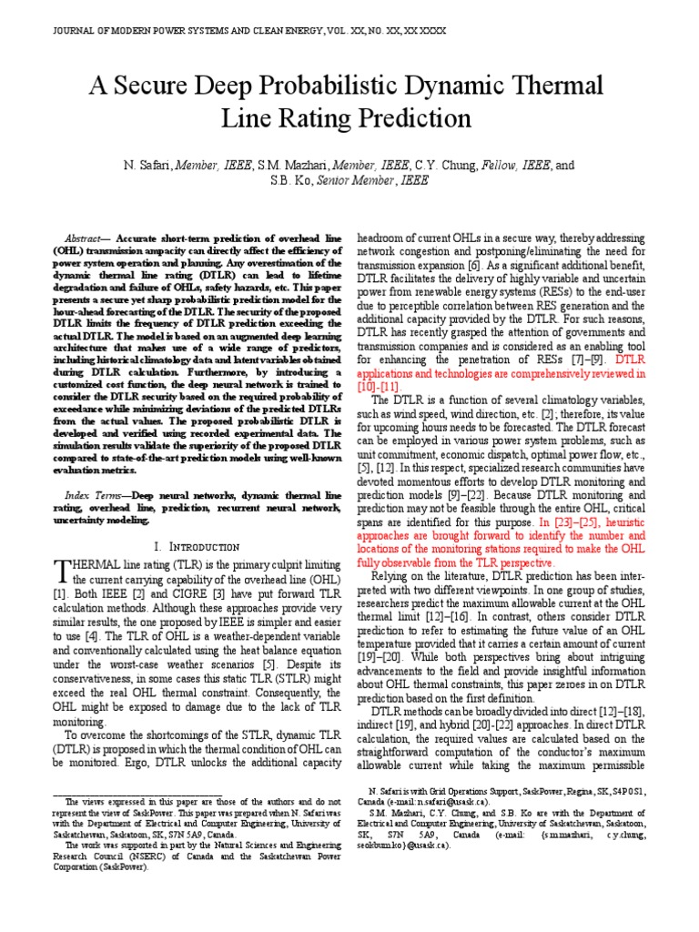 A Secure Deep Probabilistic Dynamic Thermal Line Rating Prediction | PDF | Dependent And ...