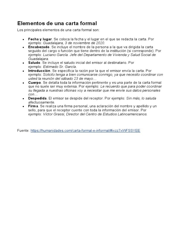 Elementos de La Carta Formal | PDF