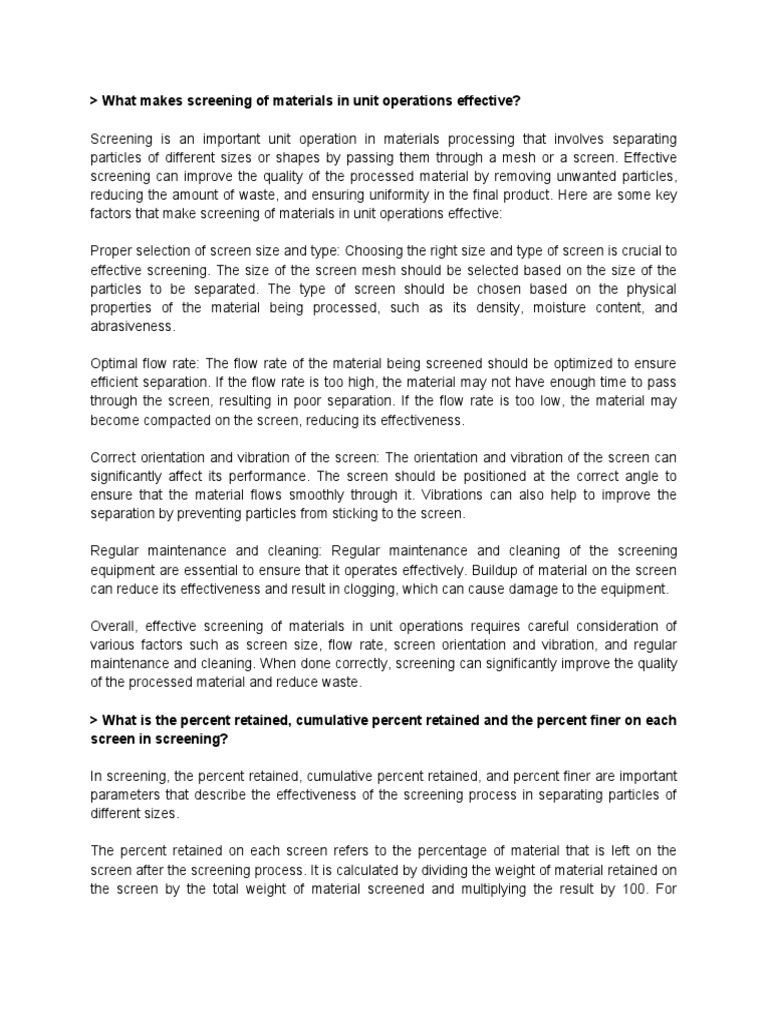 Screening Interpretation Of Results Pdf Particle Size