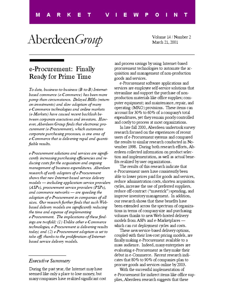 Aberdeen Report Eprocurement | PDF | Procurement | E Commerce