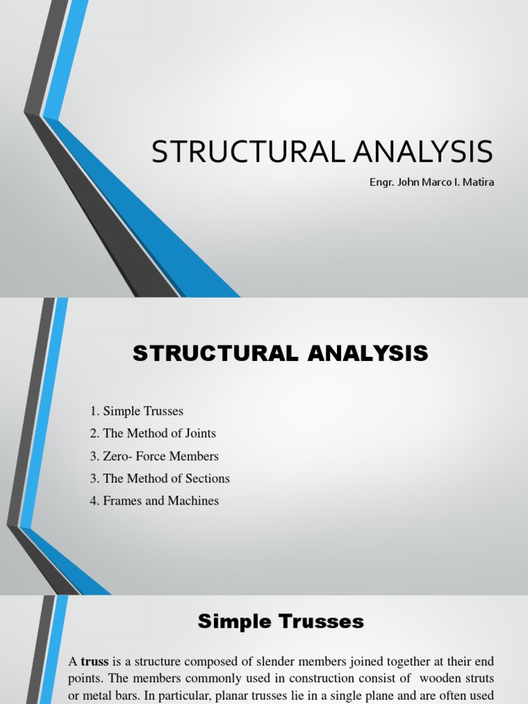 Structural Analysis: Engr. John Marco I. Matira | PDF | Truss | Force
