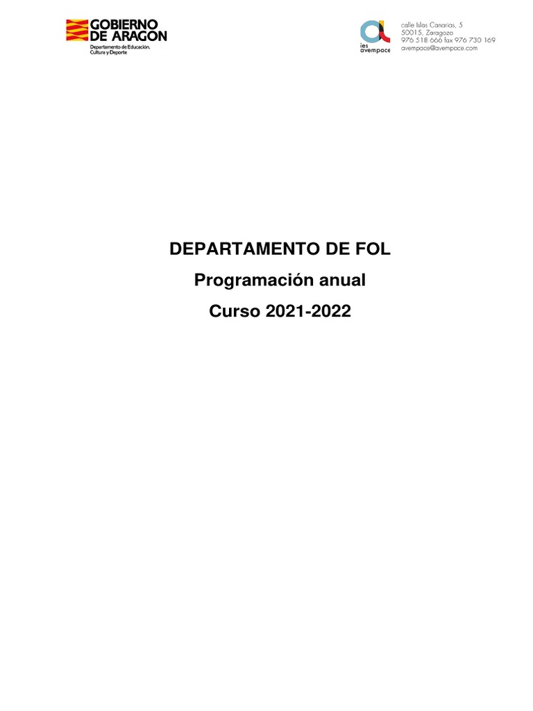 Departamento de Fol Programación Anual Curso 2021-2022 | PDF | Evaluación | Maestros