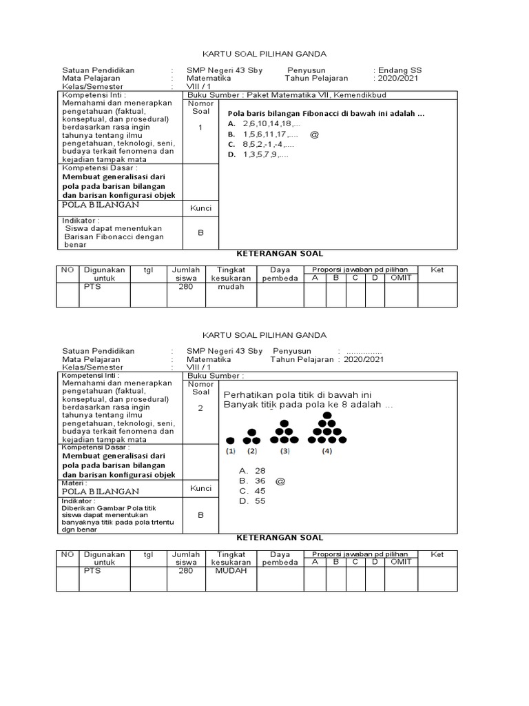 Kartu Soal PTS Ganjil 20-21 | PDF