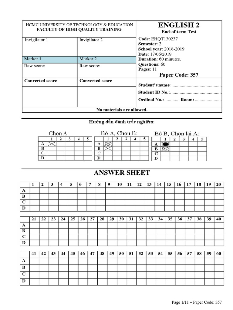 English 2: Answer Sheet | PDF