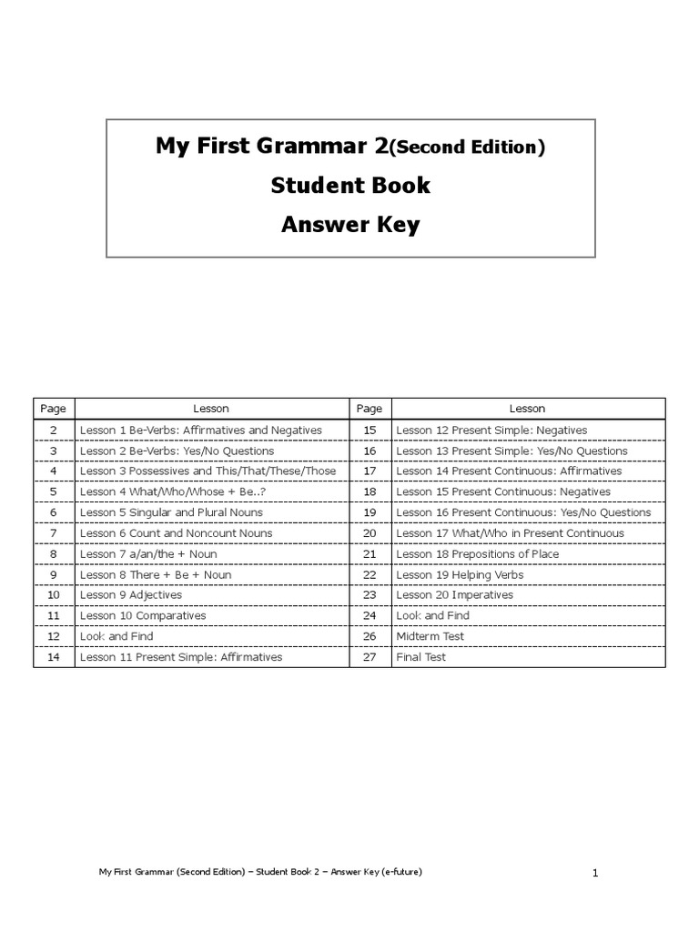 My First Grammar 2 Answer Key | PDF | Noun | Linguistics