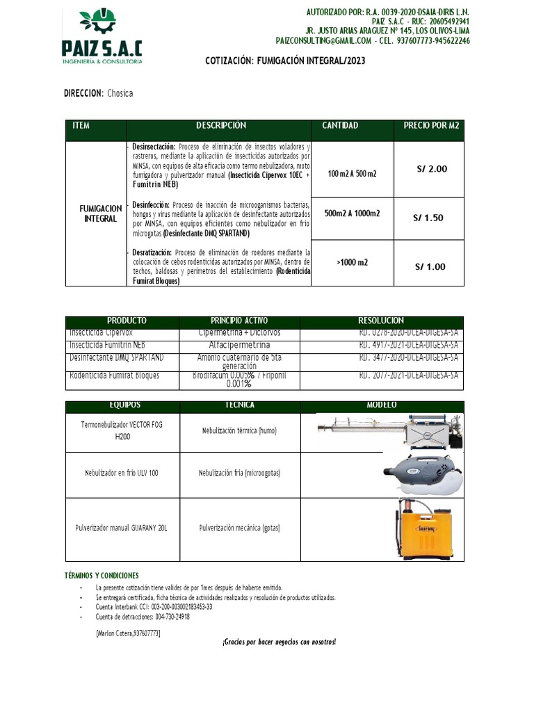 Cotizacion Fumigacion Integral | PDF