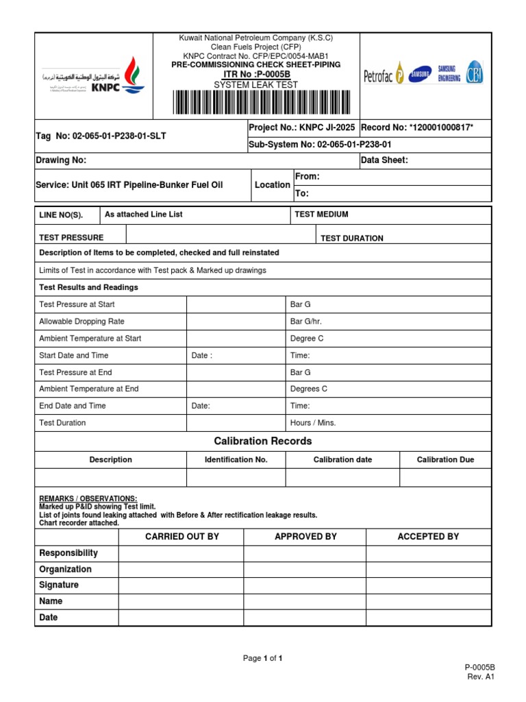 System Leak Test: Calibration Records | PDF