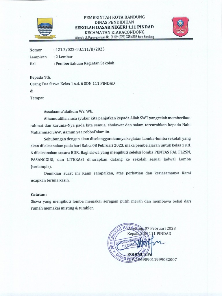 Surat Pemberitahuan Kegiatan Lomba Lomba Sekolah Pdf