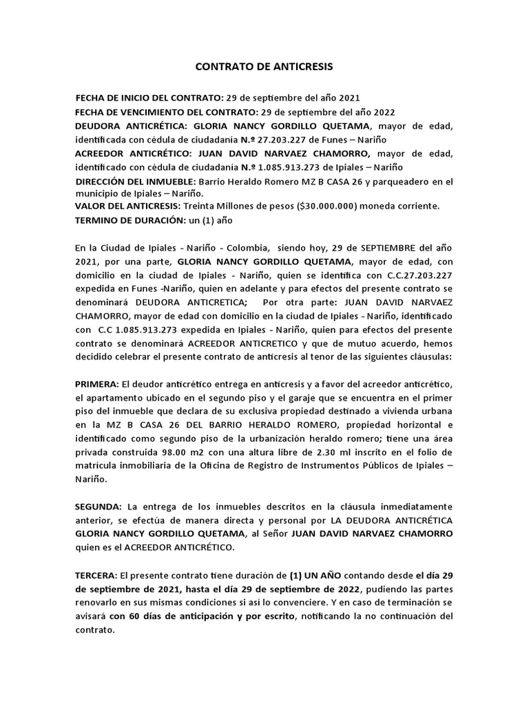 CONTRATO-DE-ANTICRESIS-2 | PDF | Pagos | Derecho privado
