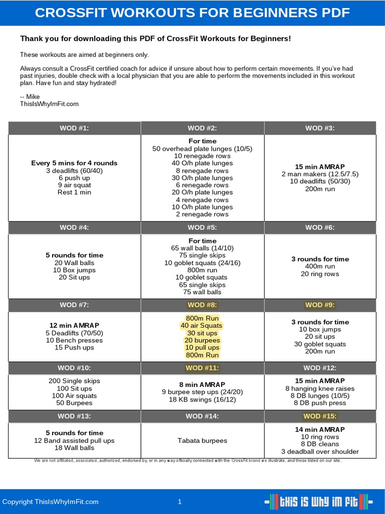 Crossfit Workouts For Beginners | PDF | Strength Training | Weight Training