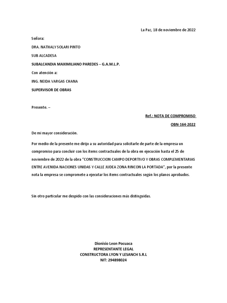 Nota de Compromiso | PDF