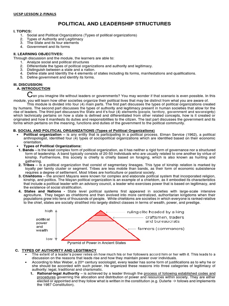 Lesson 2.2 FINALS - POLITICAL AND LEADERSHIP STRUCTURES | PDF ...