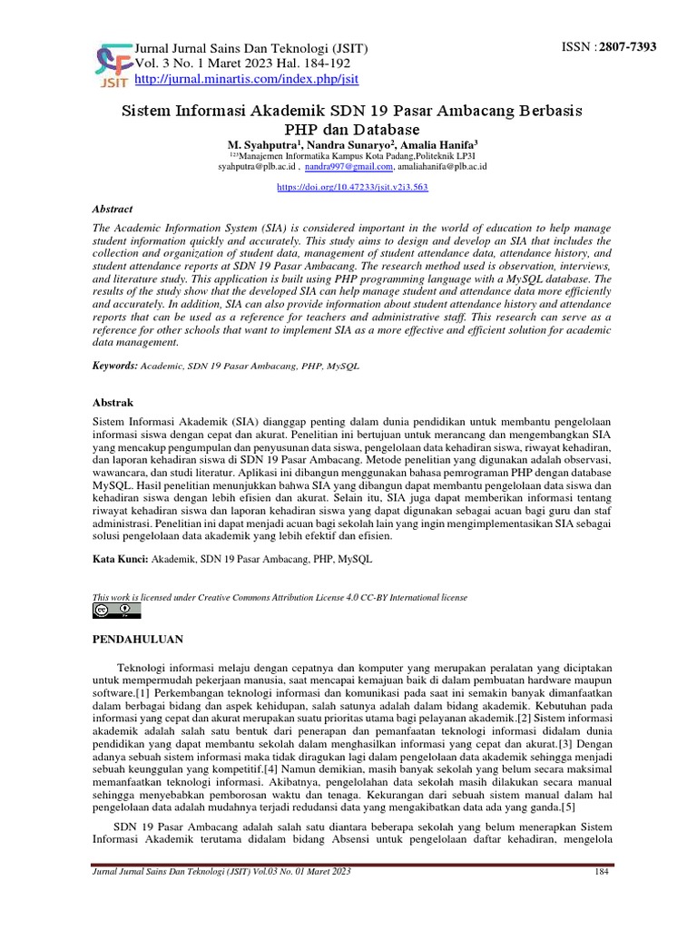 Sistem Informasi Akademik SDN 19 Pasar Ambacang Berbasis PHP Dan Database | PDF | Seni | Komputer