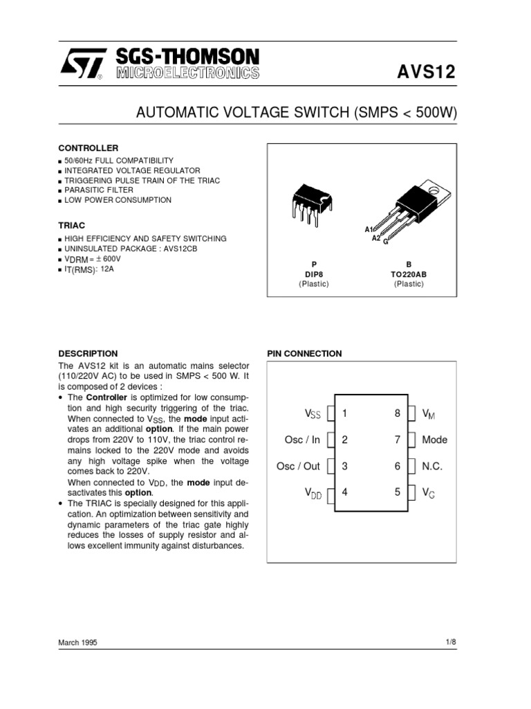 Automatic Voltage Switch (Smps 500W) : Controller | PDF | Mains ...