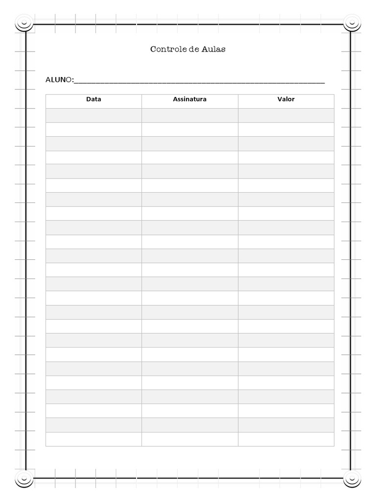 Controle de Aulas, Ficha, Chamada | PDF