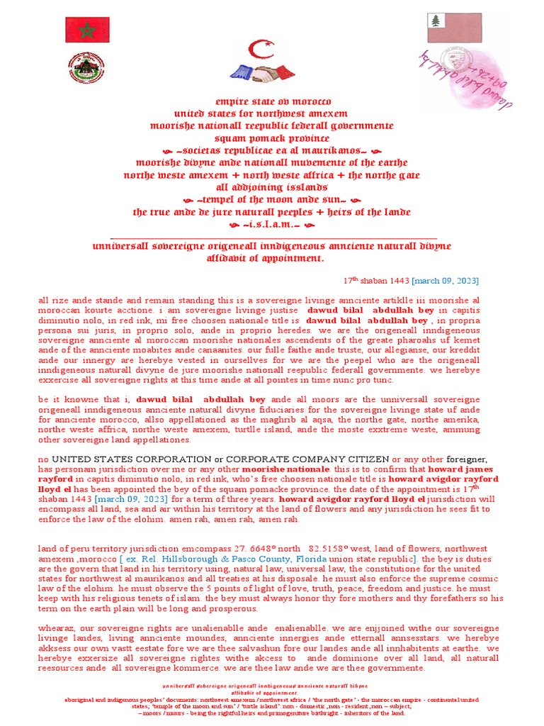 Affidavit of Appointment The Bey of Squam Pomack With Duty at The Land ...