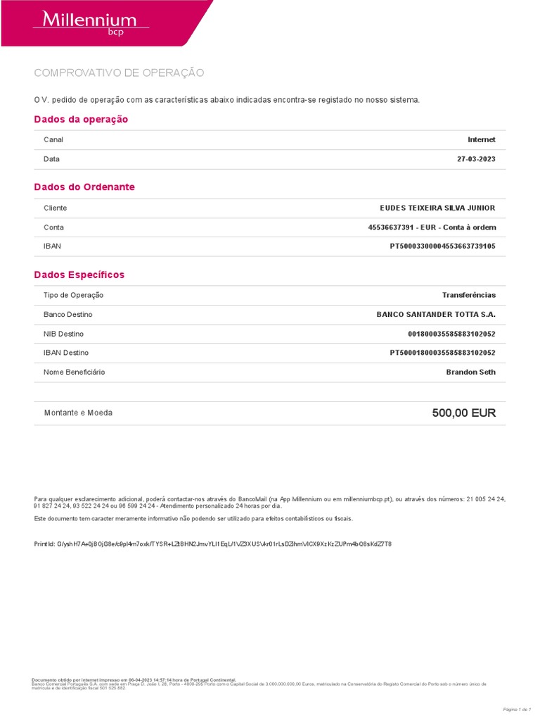 Comprovativo MILLENIUM | Download grátis PDF | Informática