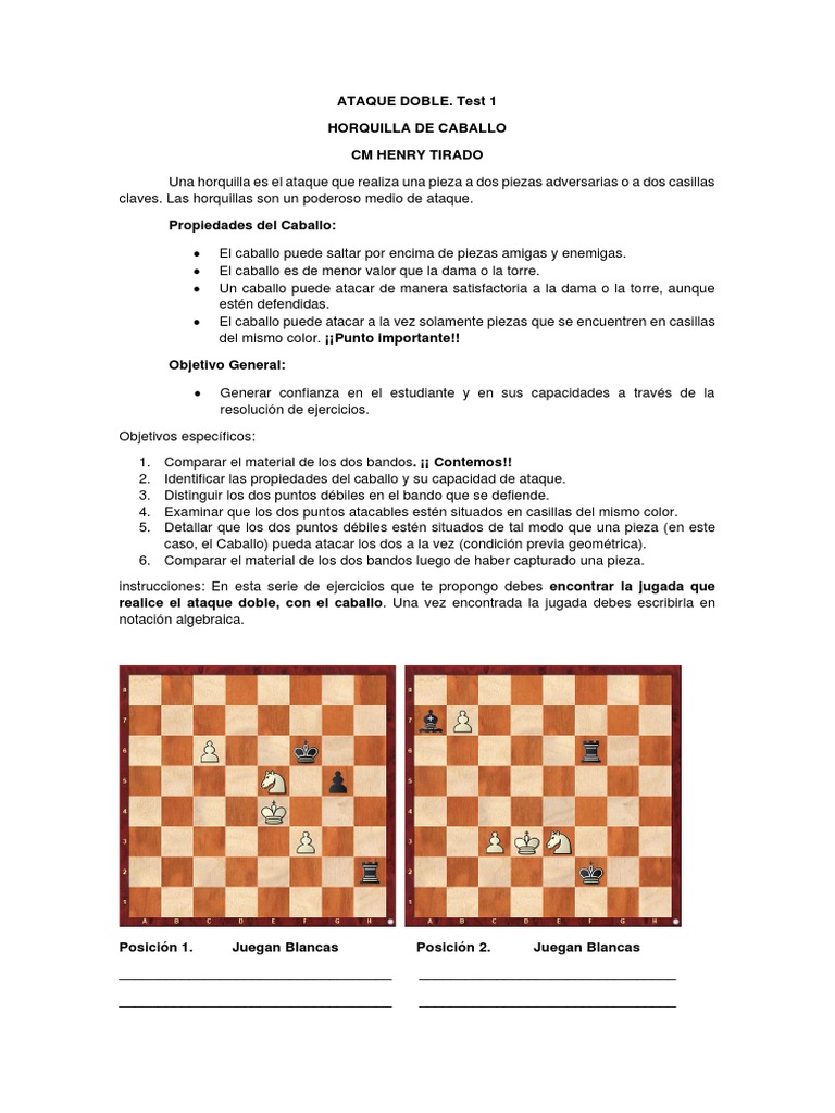 ATAQUE DOBLE. Test 1 | PDF | Ajedrez | Juegos de estrategia abstractos