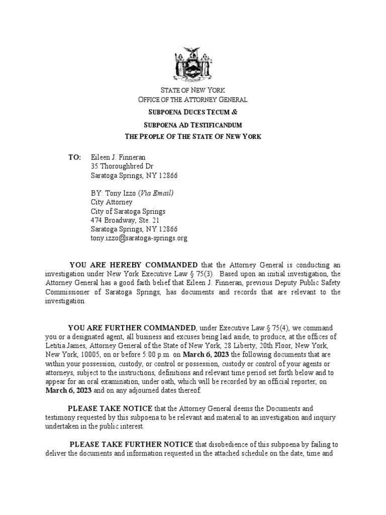 Shields Finneran Subpoena | PDF