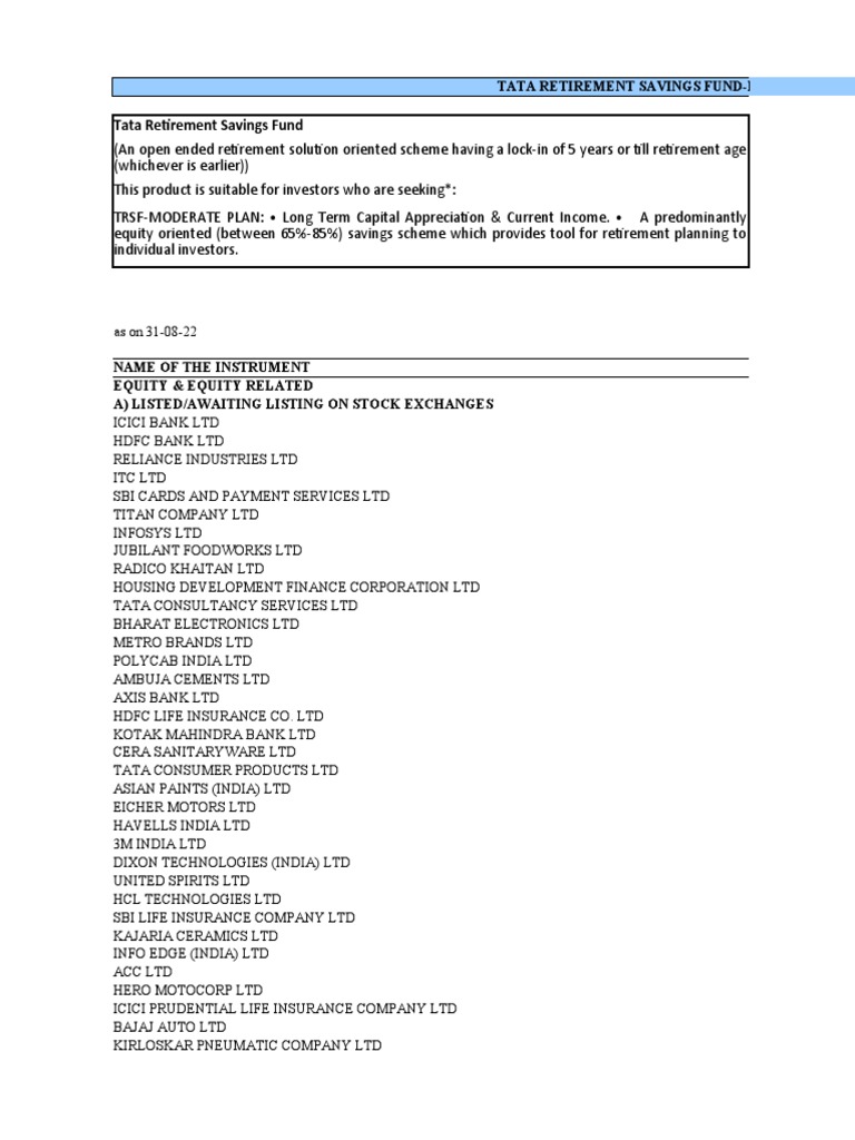 Tata Retirement Savings Fund-Moderate Plan | PDF | Securities (Finance ...