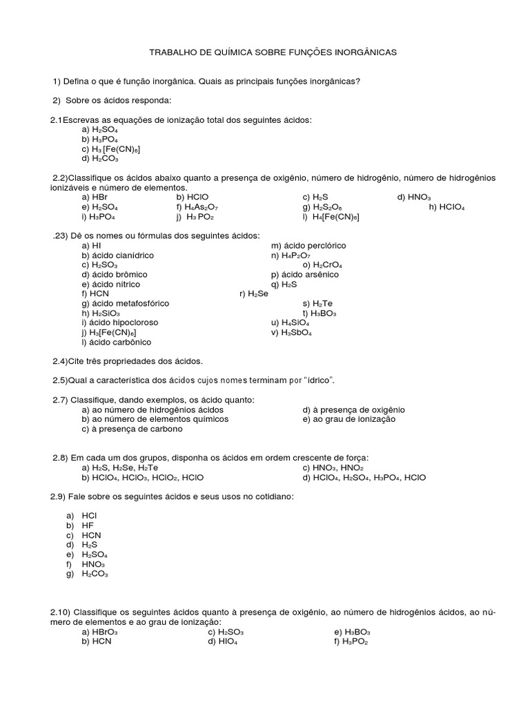Funções inorgânicas: ácidos e bases | PDF | Óxido | Hidróxido