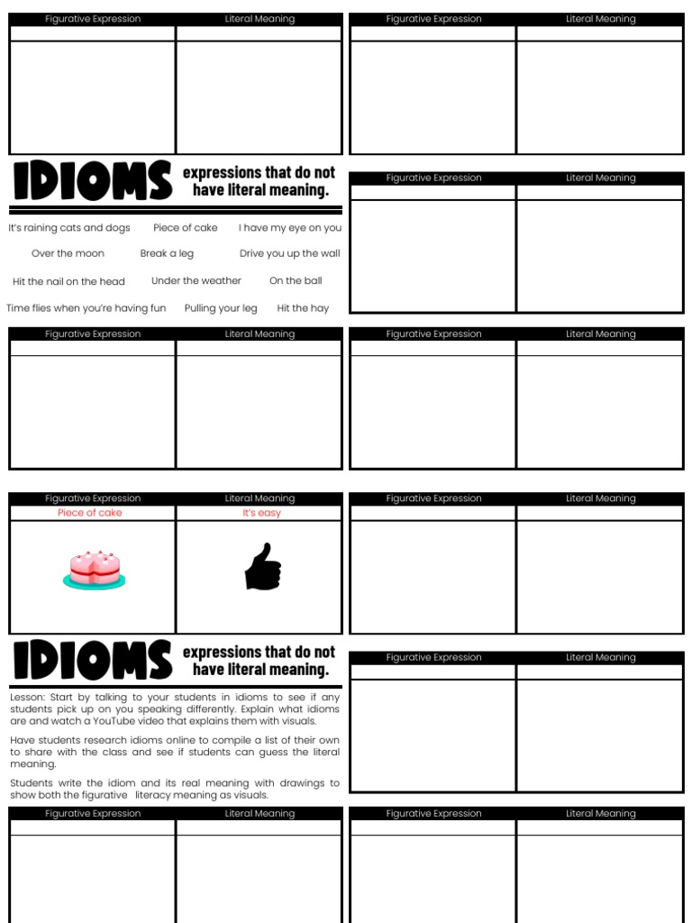 Idioms: Expressions That Do Not Have Literal Meaning | PDF | Idiom ...
