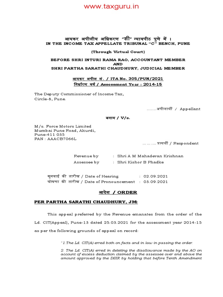DCIT Vs Force Motors Limited ITAT Pune | PDF | Expense | Tax Deduction