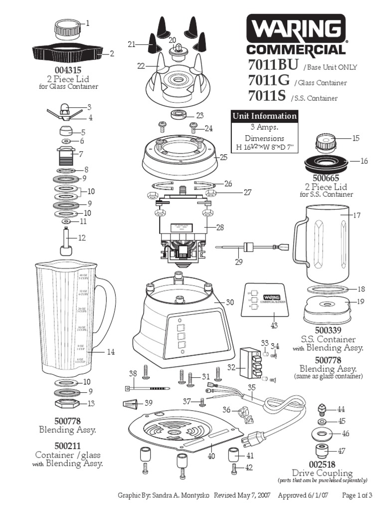 Waring Blender Parts Diagram | PDF | Manufactured Goods | Equipment