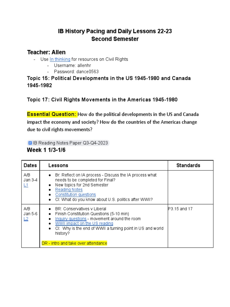 Ib History 2nd Sem Lesson Plans and Pacing Paper 3 22-23 | Download ...