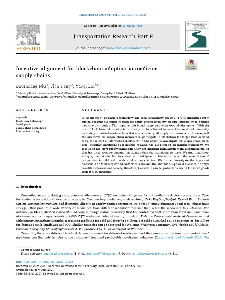 Transportation Research Part E: Baozhuang Niu, Jian Dong, Yaoqi Liu ...