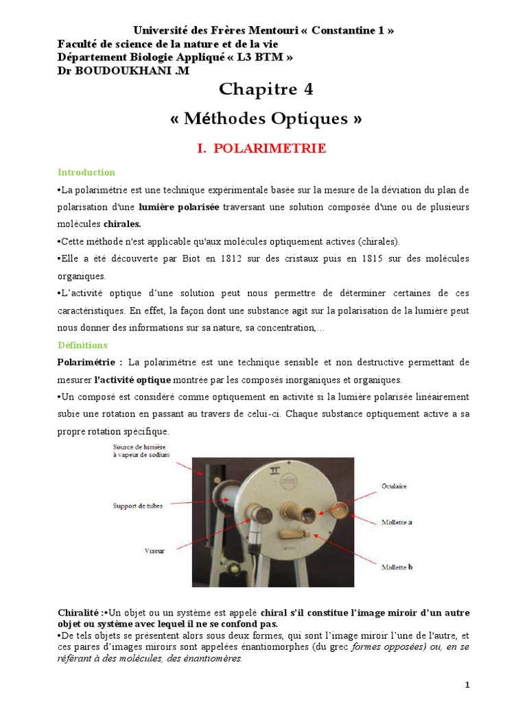 Polarimétrie et Activité Optique | PDF | Indice de réfraction | Réfraction