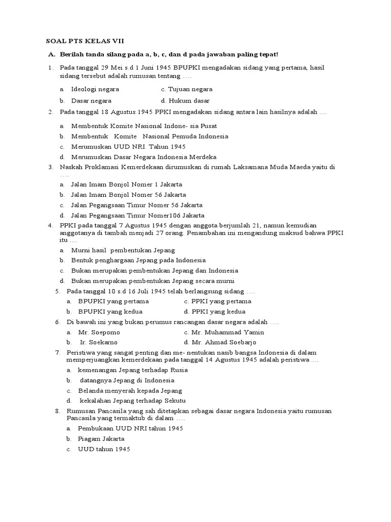 Soal PTS PKN Kelas Vii | PDF