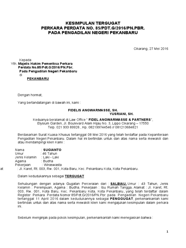 Contoh Kesimpulan Tergugat | PDF