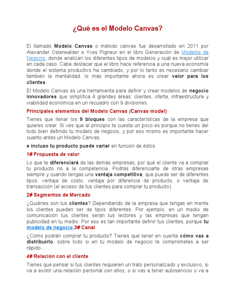 Qué Es El Modelo CANVAS | PDF | Modelo de negocio | Producto (Negocio)