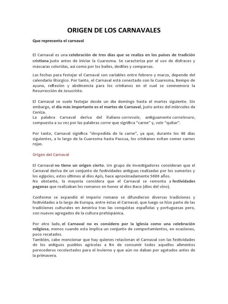 Origen de Los Carnavales | PDF | Carnaval | Prestado