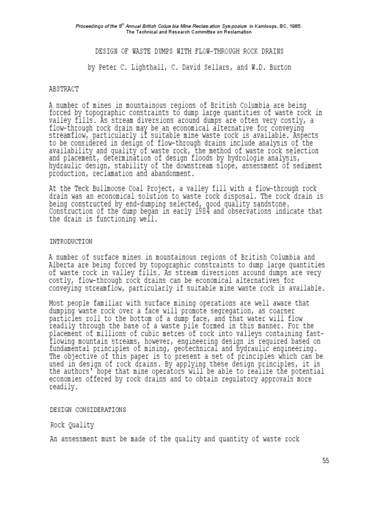 Design of Waste Dumps with Flow-Through Rock Drains | PDF | Mining ...