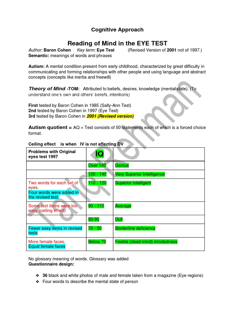 Baron Cohen My Notes | PDF | Intelligence Quotient | Mind