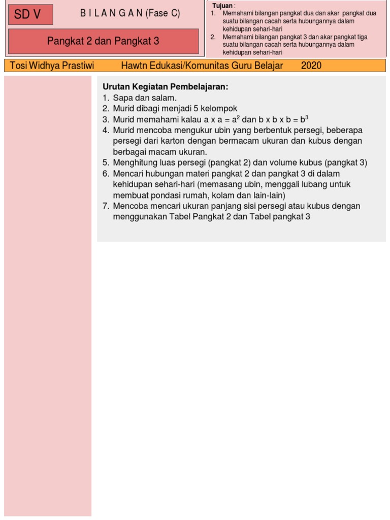 Detail Pertemuan - Pangkat Dua Dan Pangkat 3 Suatu Bilangan Cacah | PDF